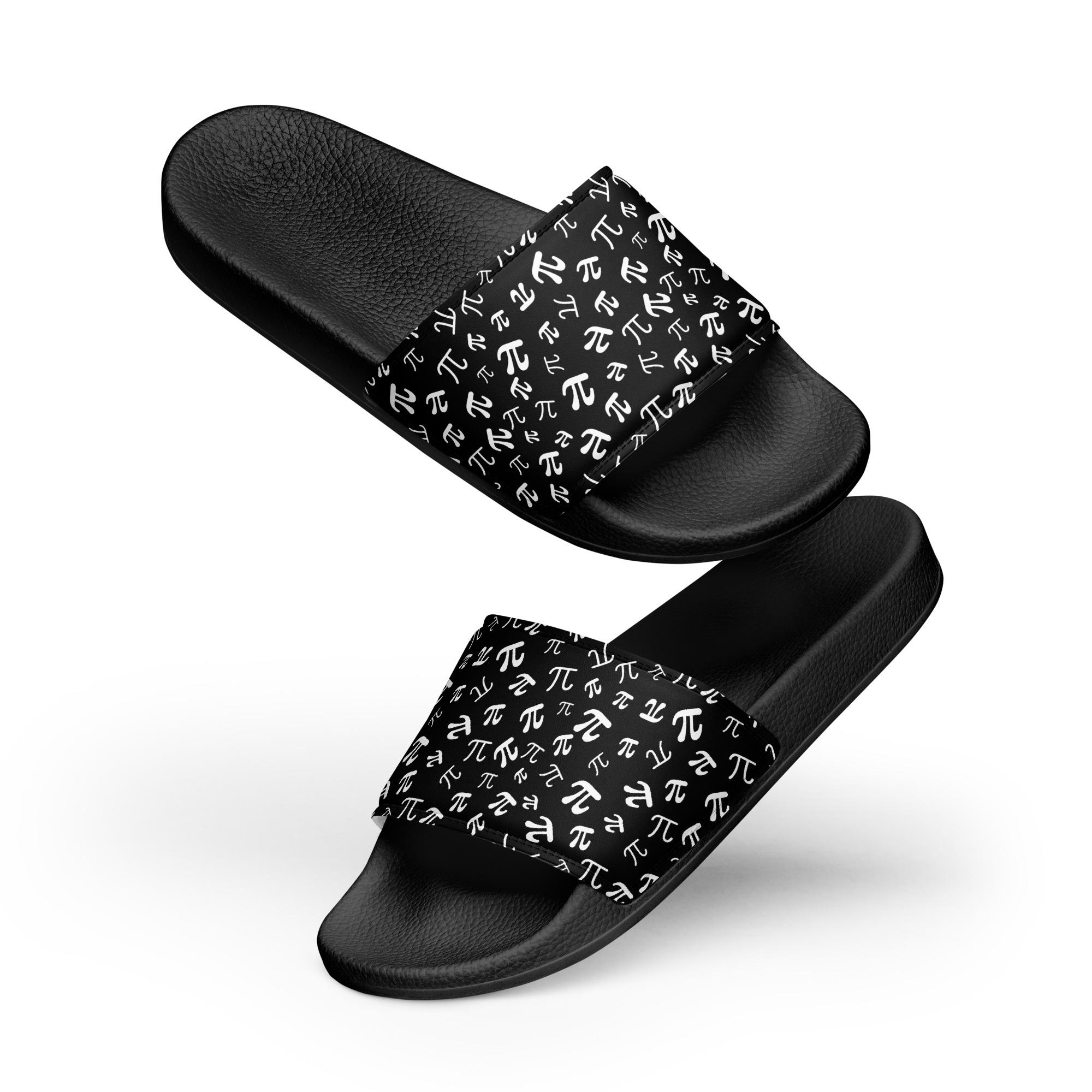 Black Pi Symbols Math Printed Slide Sandals, Pi Equations AOP Summer ...