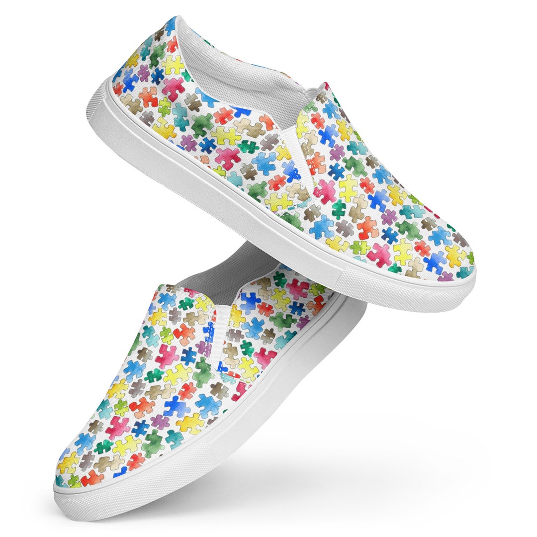 Jigsaw Puzzle Pieces Printed Canvas Shoes Women, Low-top Comfortable ...