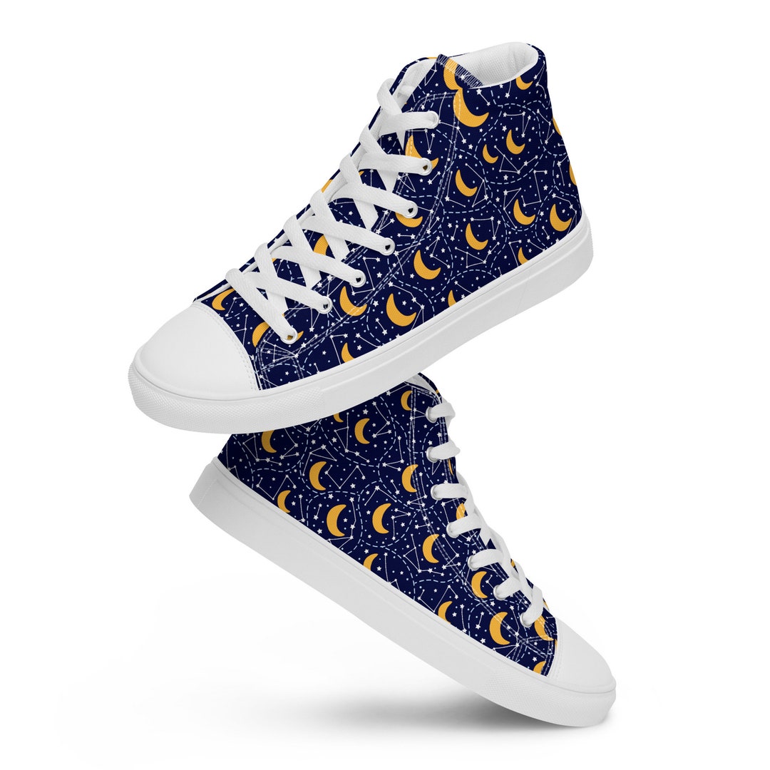 Moon Stars Printed Sneakers Men, Celestial High-top Converse Sneakers ...