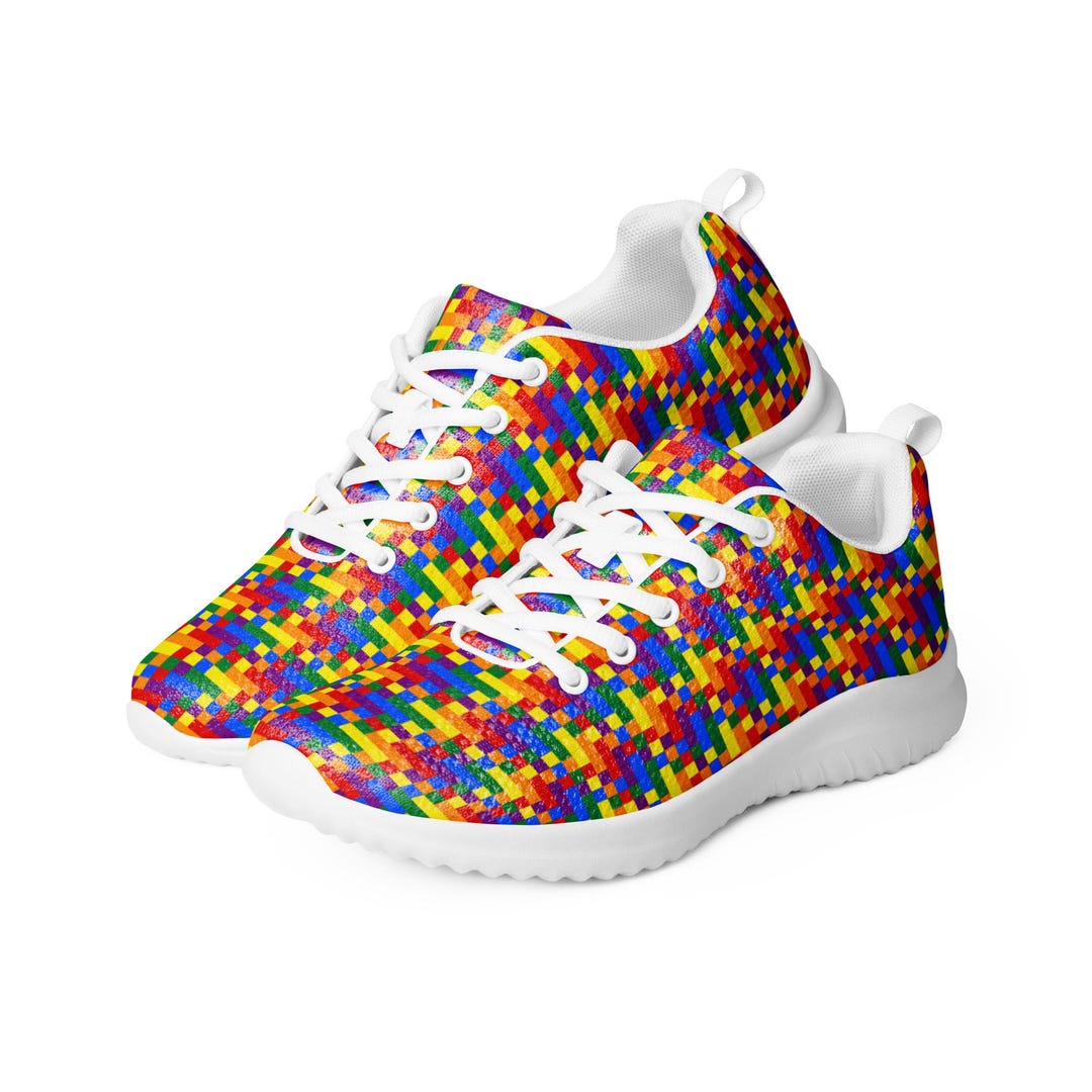 LGBTQ Checkered Men's Athletic Shoes, Gay Pride Gym Workout Exercise ...