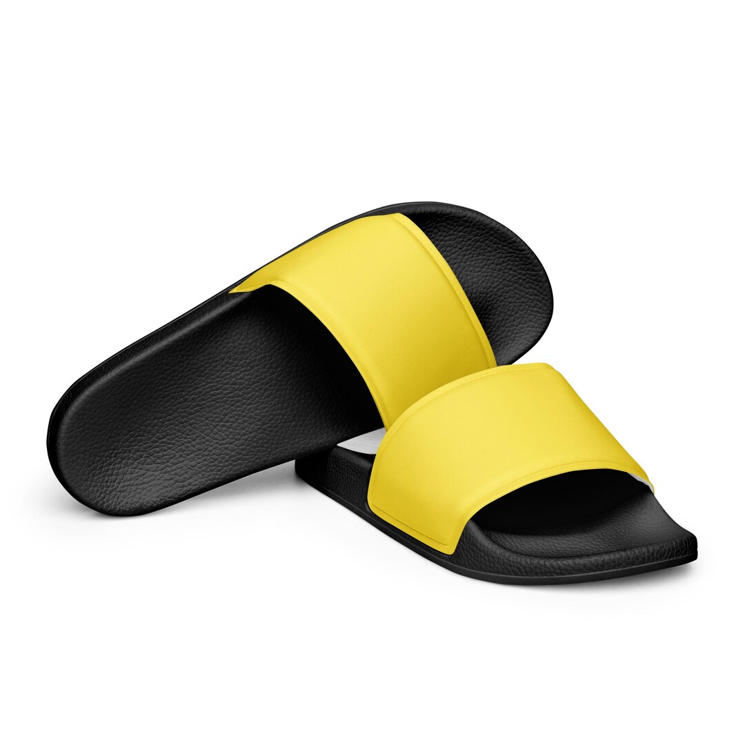 Solid Bright Yellow Slide Sandals Women, All-over-print Beach Sandal ...