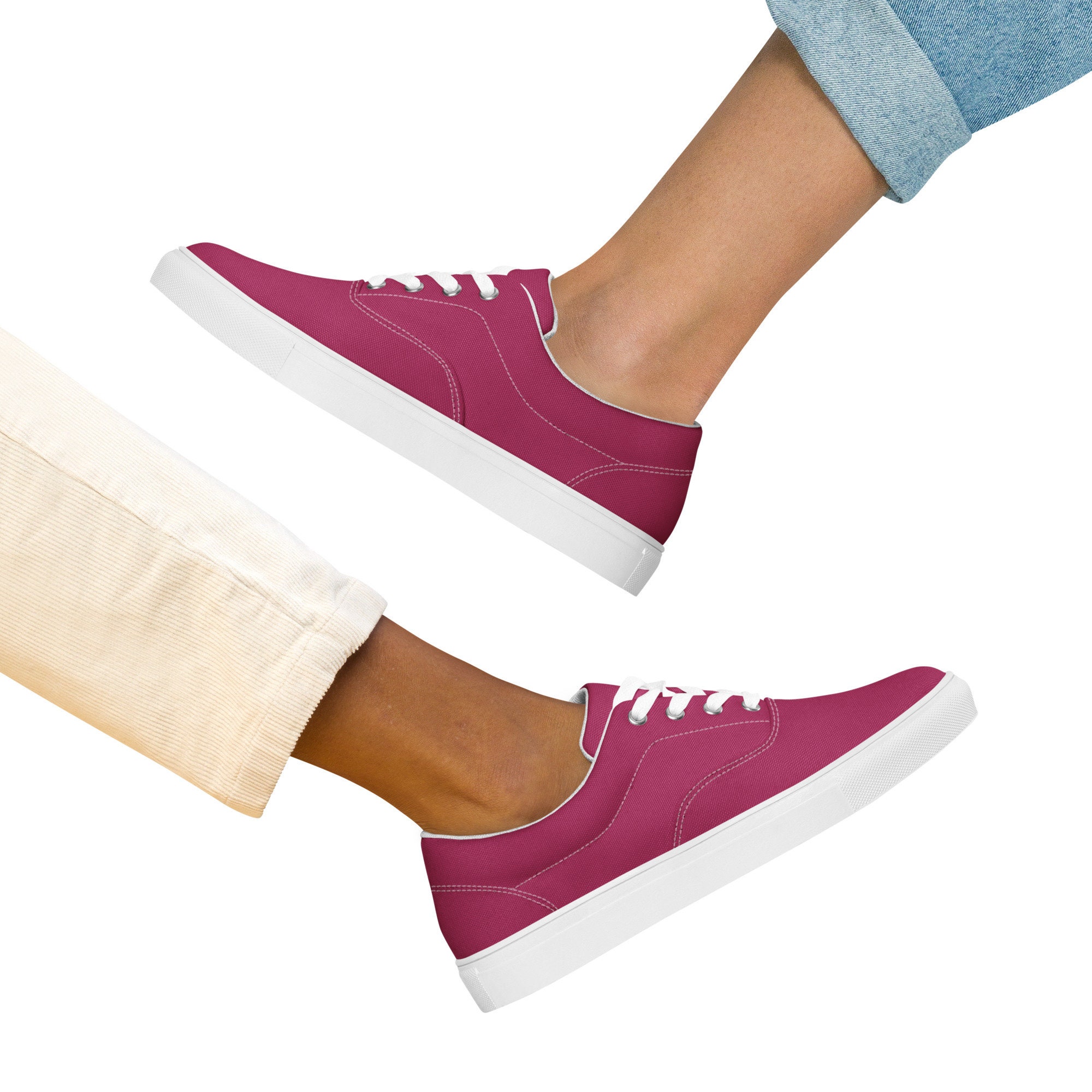 Solid Berry Canvas Shoes Women, Trendy Casual Lace-up Streetwear Shoe ...
