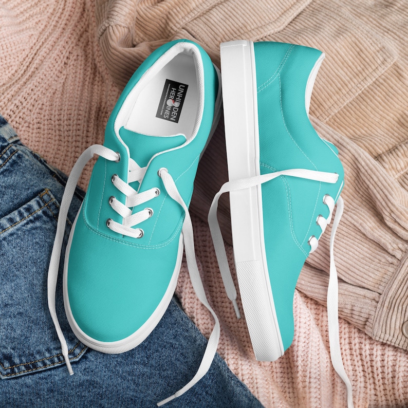 Solid Teal Turquoise Canvas Shoes Women, Casual Colorful Trendy Lace-up ...