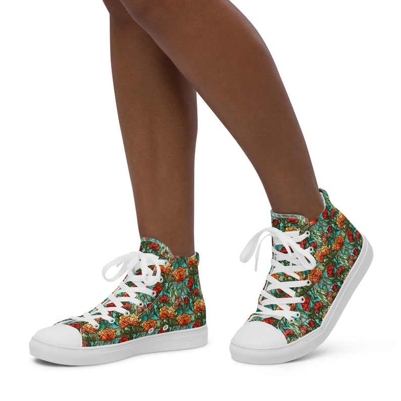 Stained Glass Window Flowers High-top Sneakers Women, Colorful Floral ...