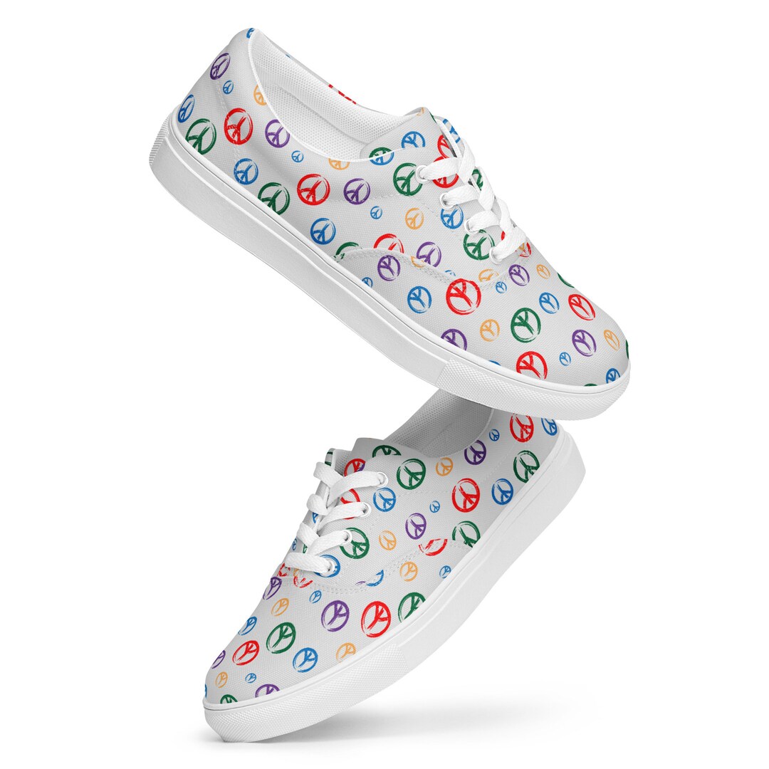 Peace Sign Lace-up Slip-on Canvas Shoes Women, Cute Designer Canvas ...