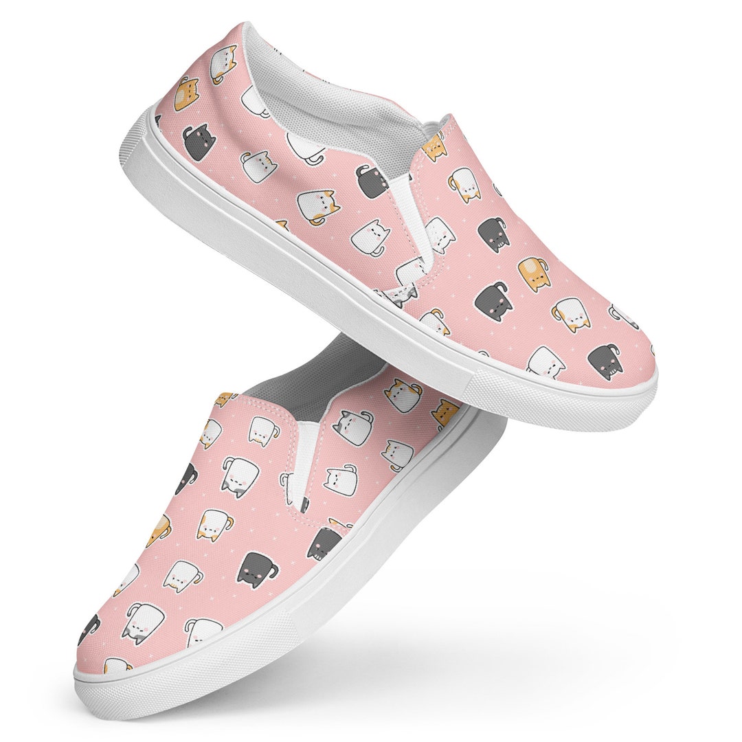 AOP Cats Printed Canvas Shoes Women, Kitten Cat Slip on Shoes, Cat Mom ...