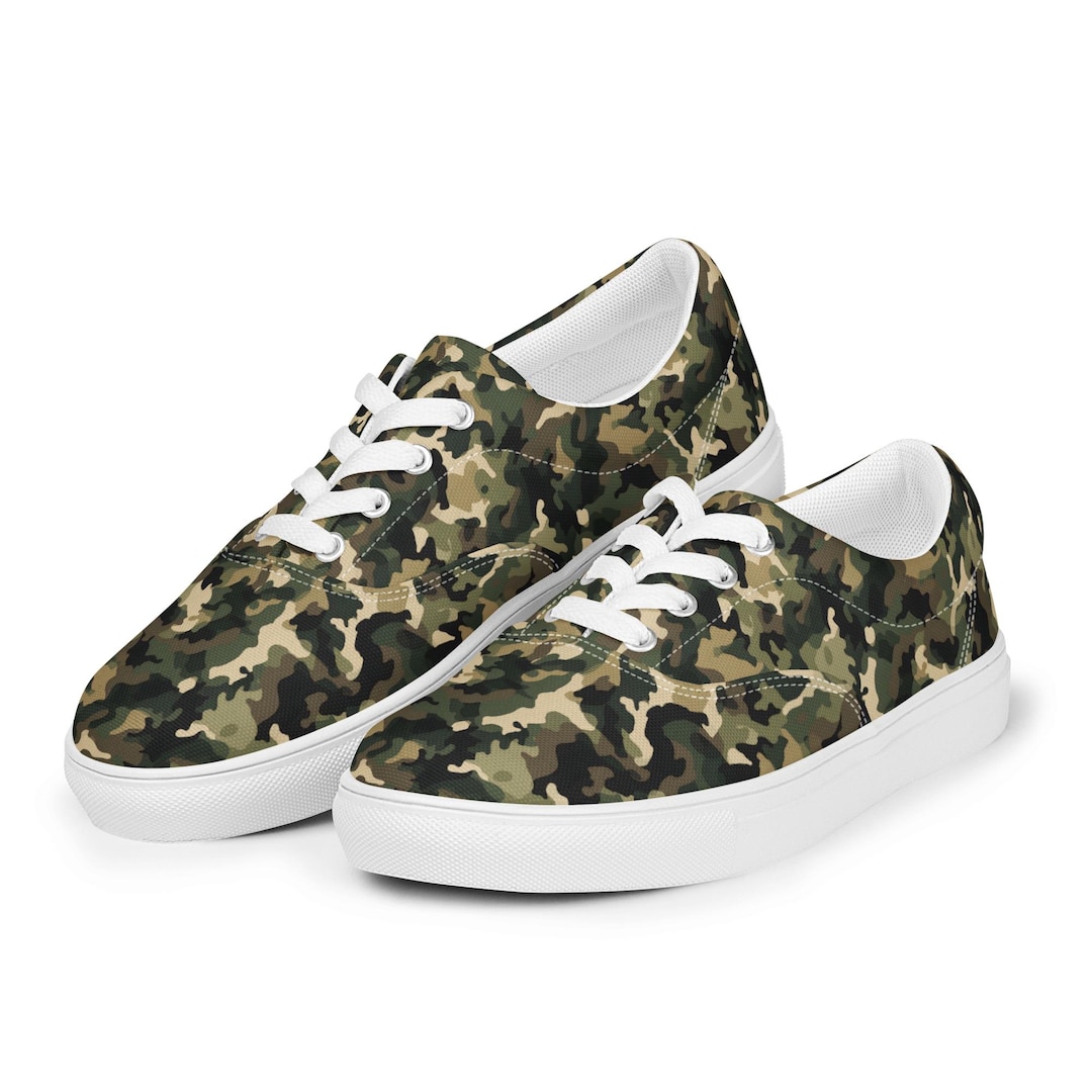 Camouflage Men's Canvas Shoes, Camo Lace-up Canvas Sneakers, Rave Party ...