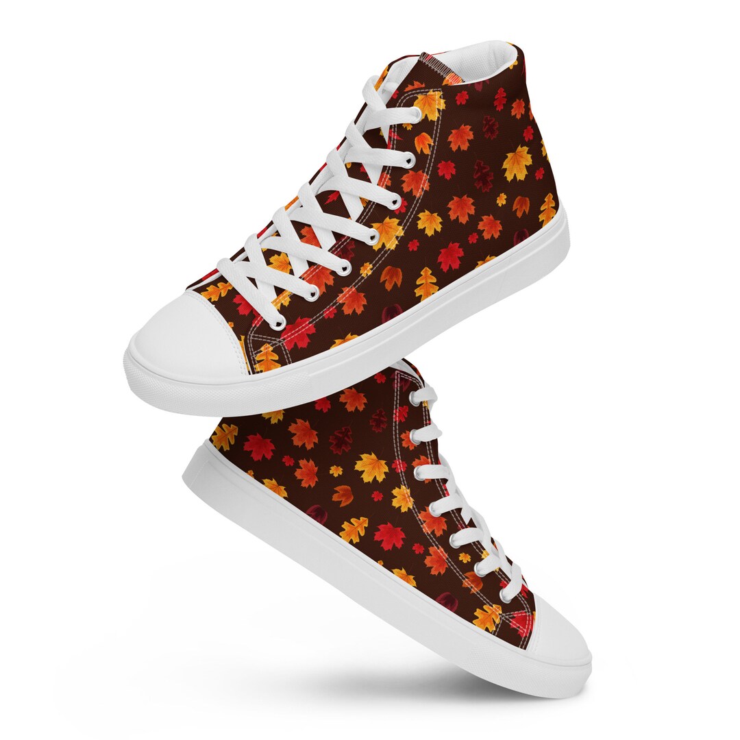 Fall Autumn Leaves Printed Women's High-top Sneakers, Lace-up Converse ...