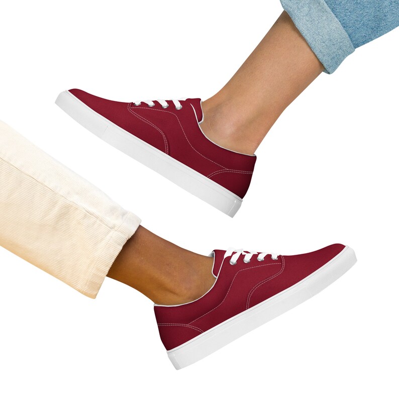 Solid Dark Burgundy Red Canvas Shoes Women, Casual Colorful Lace-up ...
