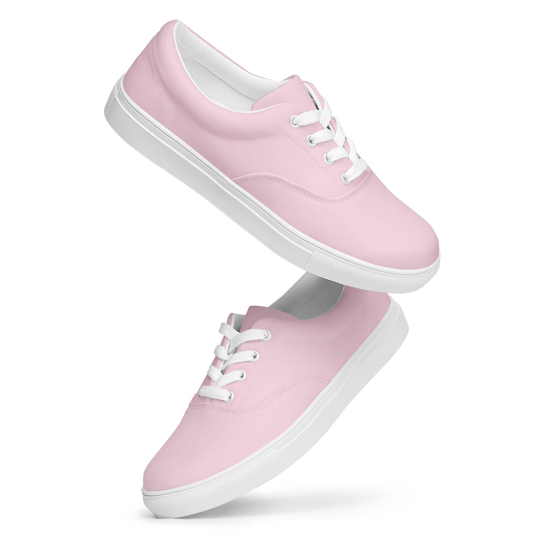 Solid Pastel Pink Canvas Shoes Women, Casual Light Pink Lace-up Shoes ...