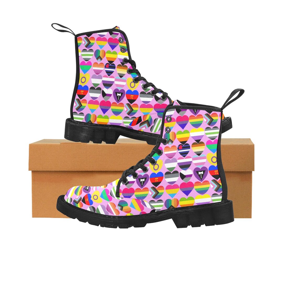 LGBTQ Pride Flag Hearts Canvas Boots: High-top Lace-up Fashion - Etsy