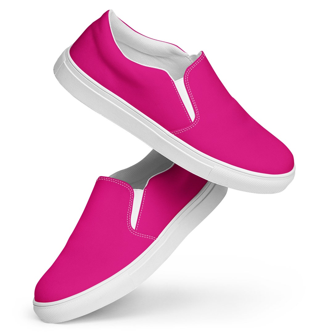 Solid Hot Pink Printed Mens Canvas Shoes, Bright Pink Slip-on Shoes, Painted PJ Shoes, Men's ...