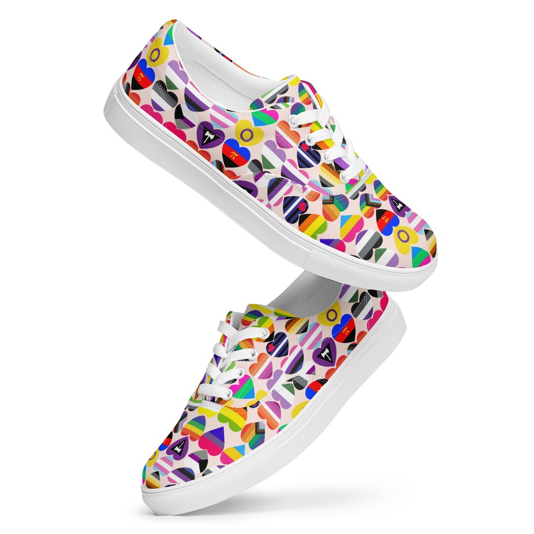 Rainbow Pride Flag Shoes, Comfy Lace-up Canvas Shoes Women, Lesbian ...