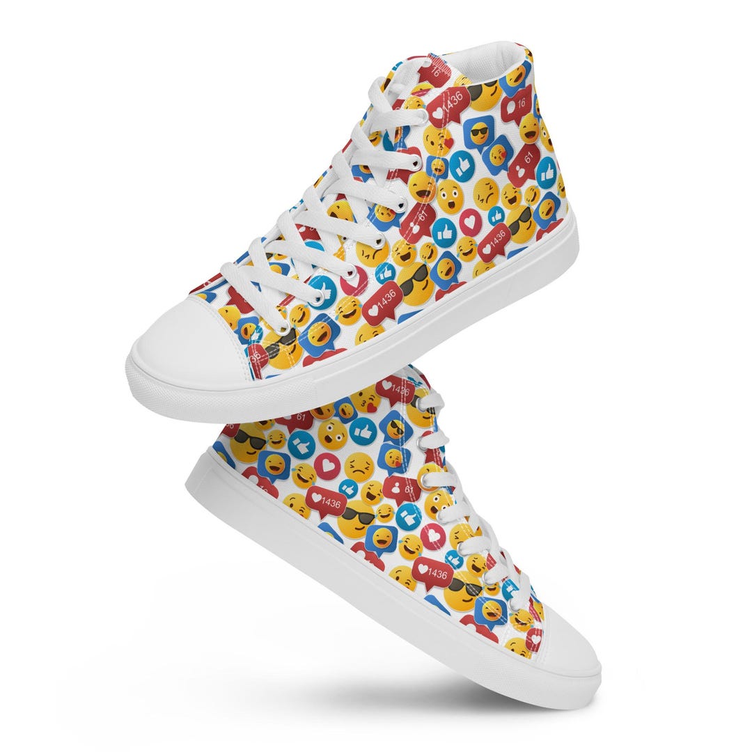 Text Emojis Printed High-top Canvas Shoes Women, All Over Print Cute ...