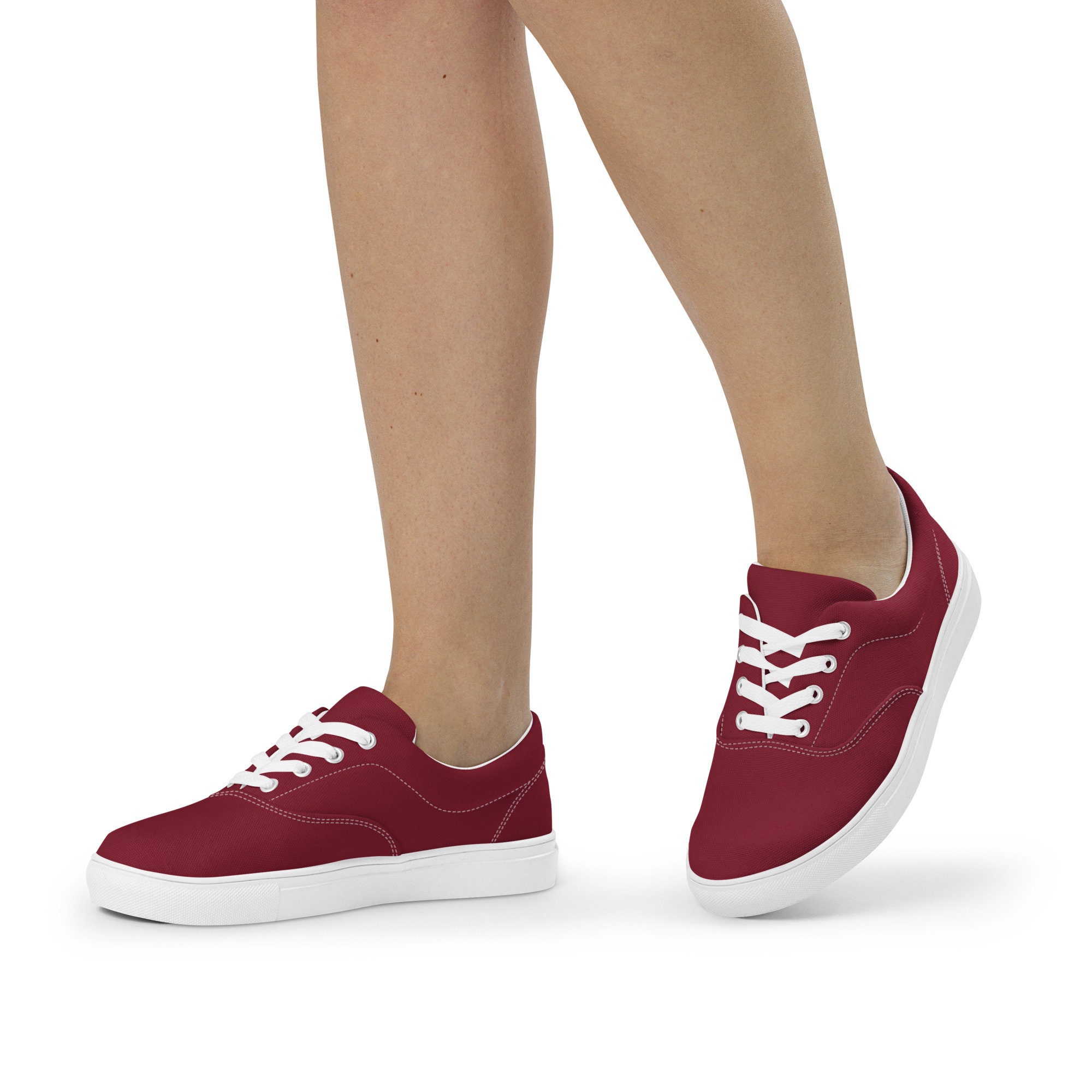 Solid Dark Burgundy Red Canvas Shoes Women, Casual Colorful Lace-up ...