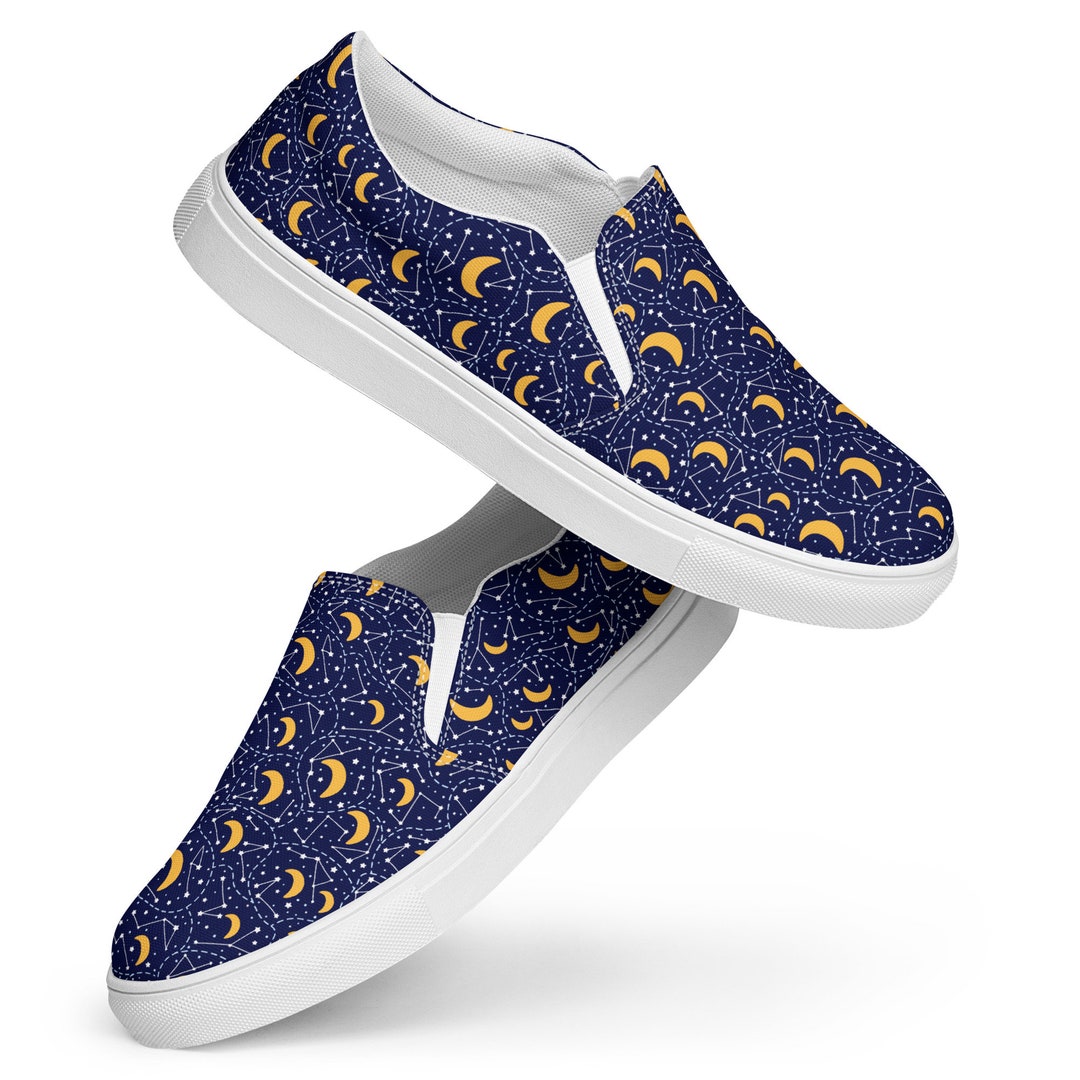 Moon Stars AOP Canvas Shoes Women, Celestial Galaxy Printed Slip-on ...