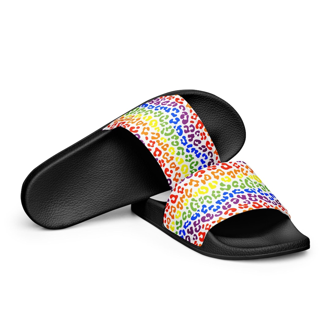 LGBTQ Pride Rainbow Cheetah Slide Sandals, Lesbian Summer Beach Sandals ...