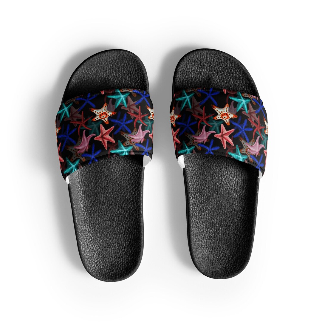 Starfish Pattern Slide Sandals Women, Beach Nautical Sandals, Comfy ...