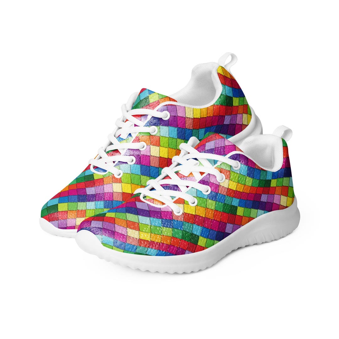 LGBTQ Checkered Mens Athletic Shoes, Gay Pride Gym Workout Exercise ...
