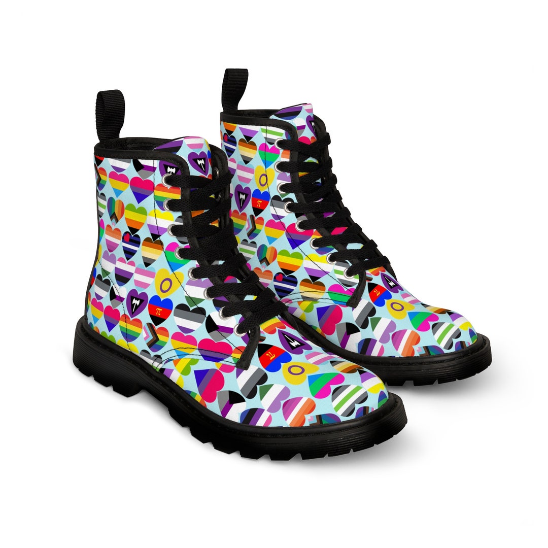 LGBTQ Pride Flag Hearts Canvas Boots Women, Gay Lesbian Pride High-top ...