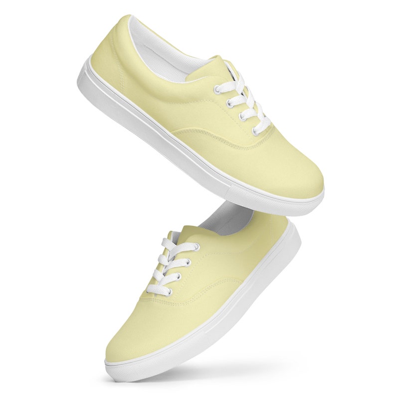 Solid Pastel Yellow Canvas Shoes Women, Light Yellow Casual Lace-up ...