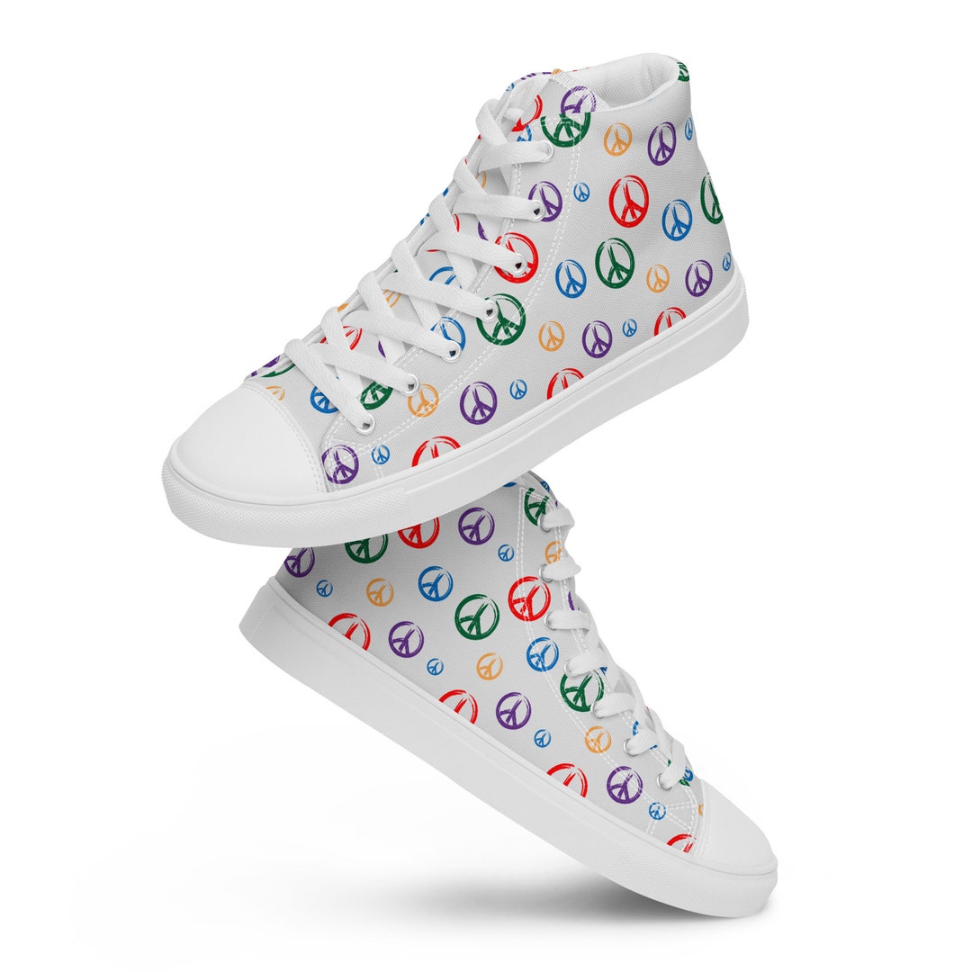 Peace Signs Printed Men's High Top Sneakers, World Peace Lace up ...