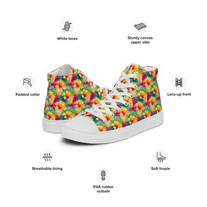 Hawaiian Flowers Printed Men's High-top Canvas Shoes, Botanical ...