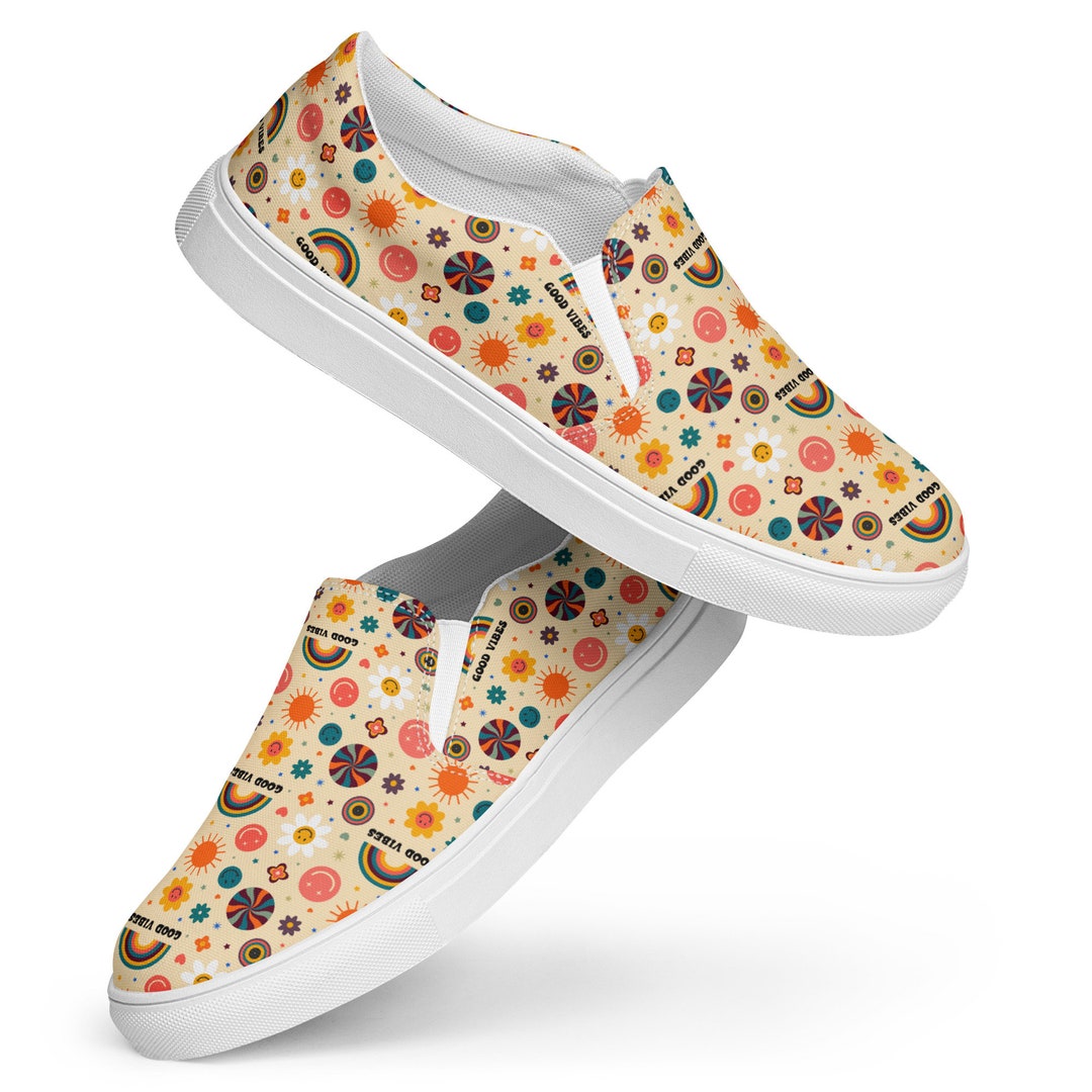 Trippy Hippie Good Vibes Canvas Shoes Mens, AOP Streetwear Slip-on ...