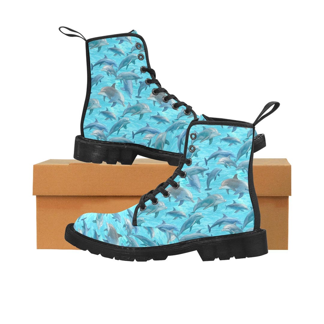 Nautical Dolphins Canvas Boots Women, Under the Sea Animal All Over ...