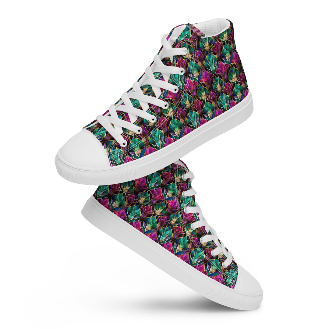 Stained Glass Window Peacock Feathers Printed Women's High-top Sneaker ...