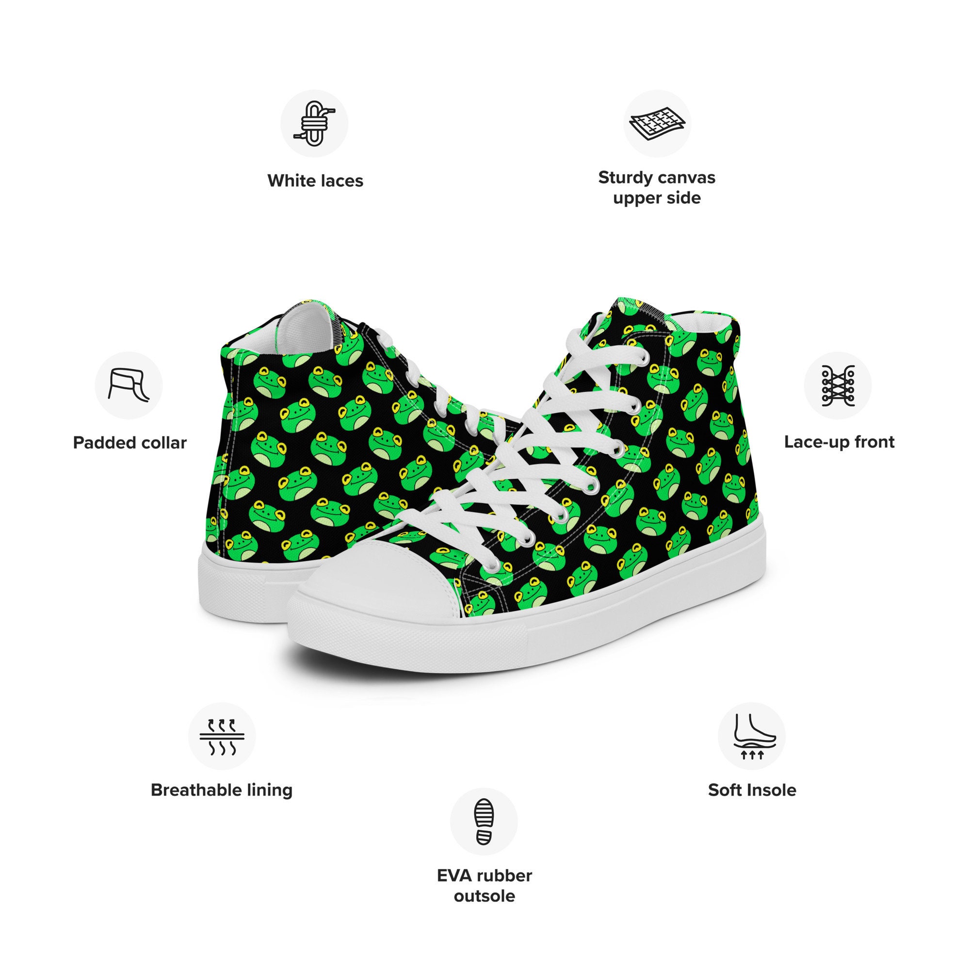 Frogs Animal Printed Men's High Top Sneakers, Fun Lace up Converse ...
