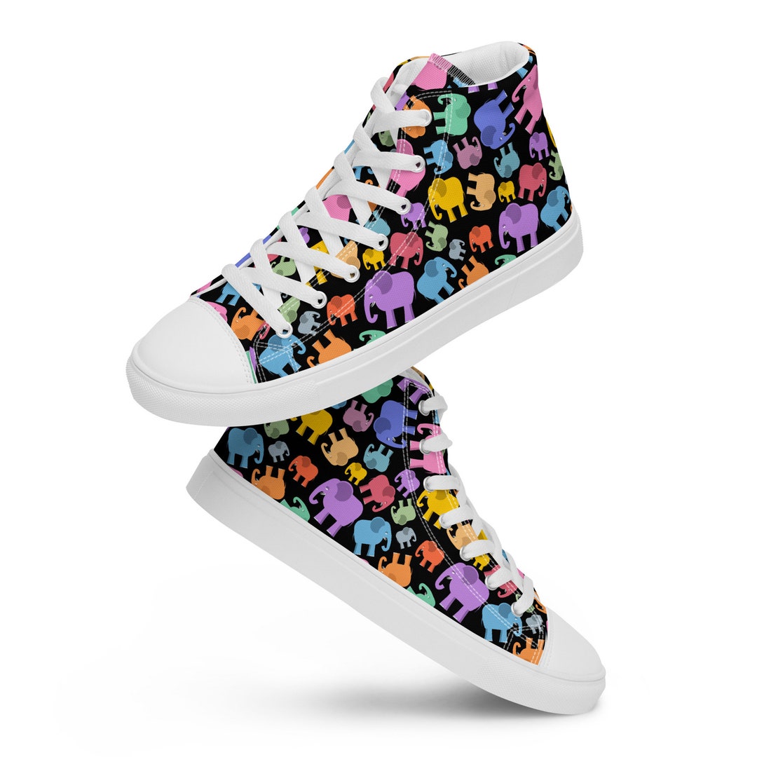 Elephant Stampede Animal Printed Women Sneakers, High Top Sneakers ...
