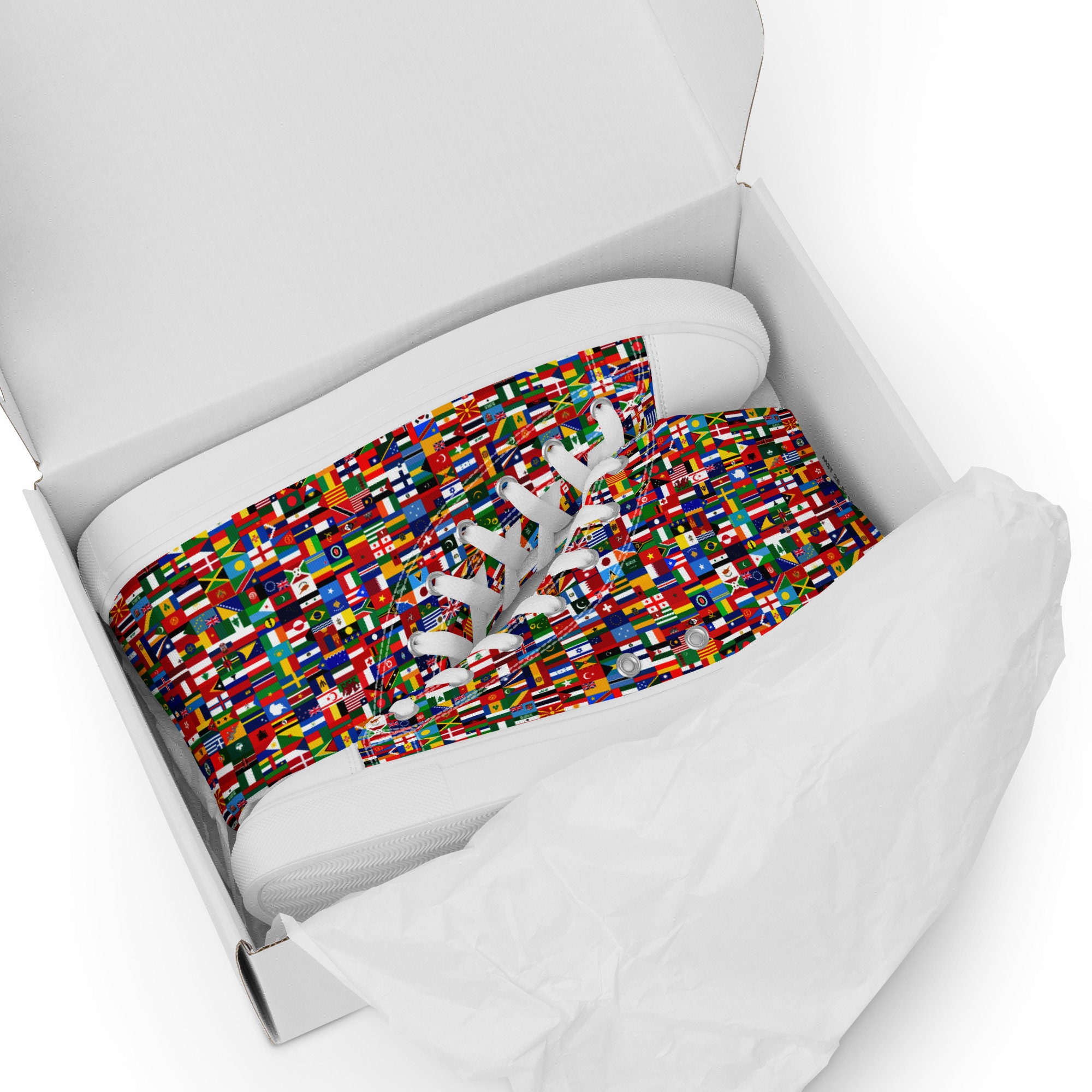 World Flags Printed Men's High Top Sneakers, Geography Lace up Converse ...
