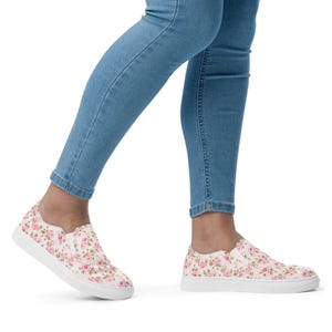 Pastel Pink Rose Flowers Slip-on Canvas Shoes Women, Low Top Canvas ...