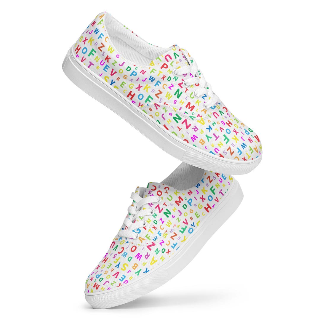 Alphabet ABC Letters Printed Women's Canvas Shoes, Comfy Lace-up Shoes ...