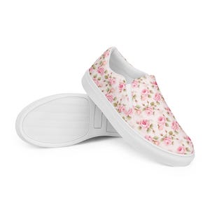 Pastel Pink Rose Flowers Slip-on Canvas Shoes Women, Low Top Canvas ...