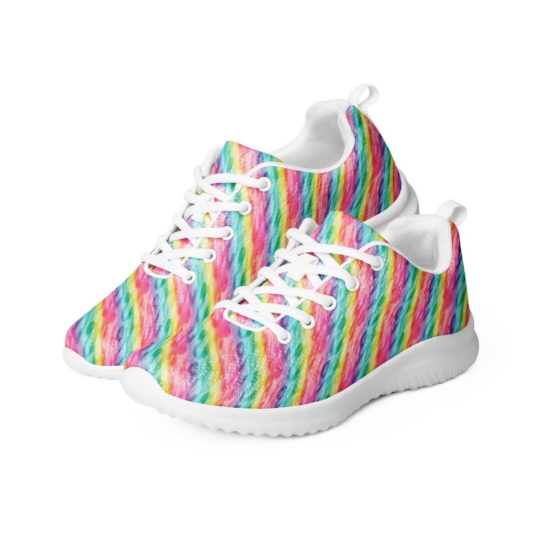 Pastel Rainbow Stripes Printed Men's Athletic Shoes, Gym Fitness Shoes ...
