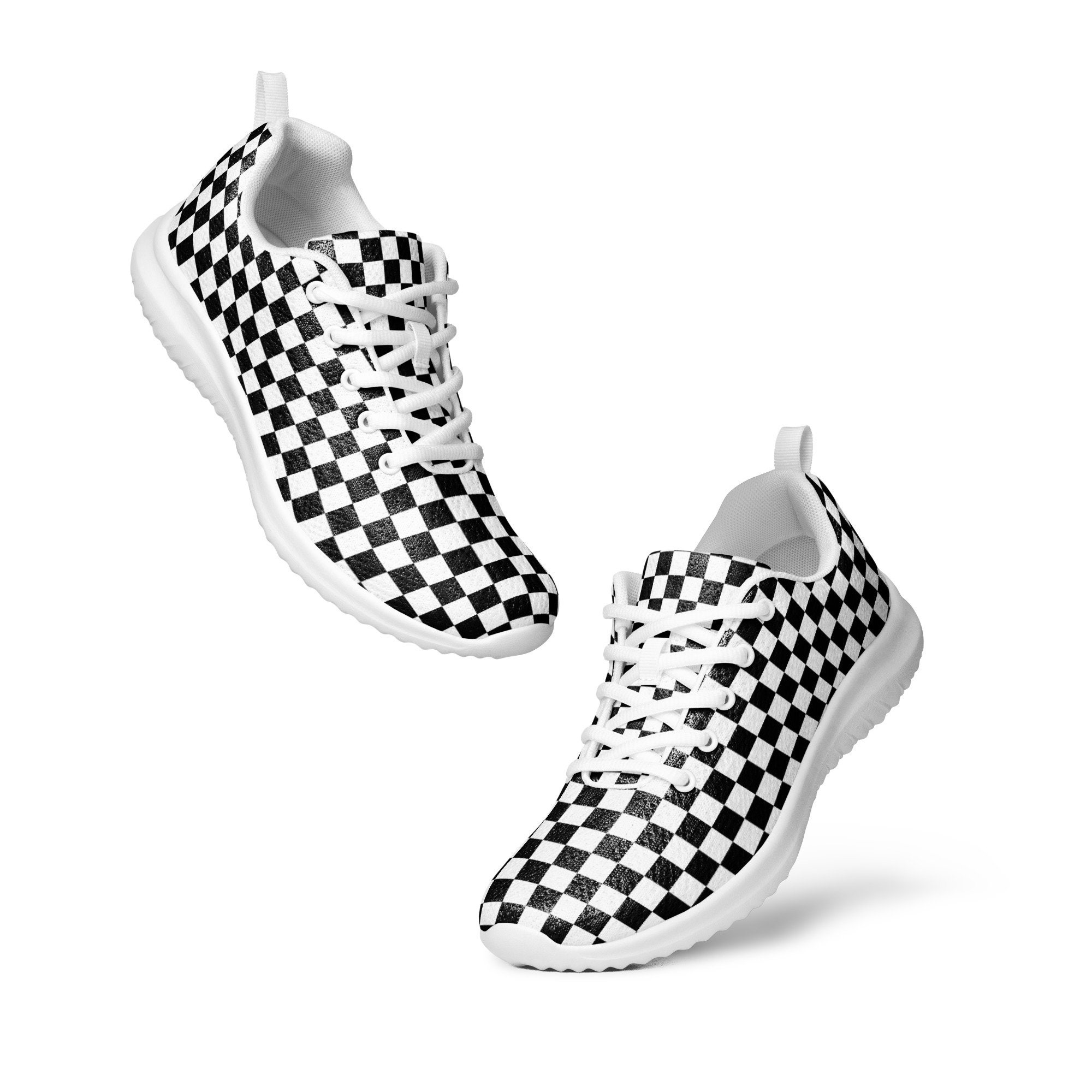 Black & White Checkered Women's Athletic Shoes, Gift for Her, Comfy ...