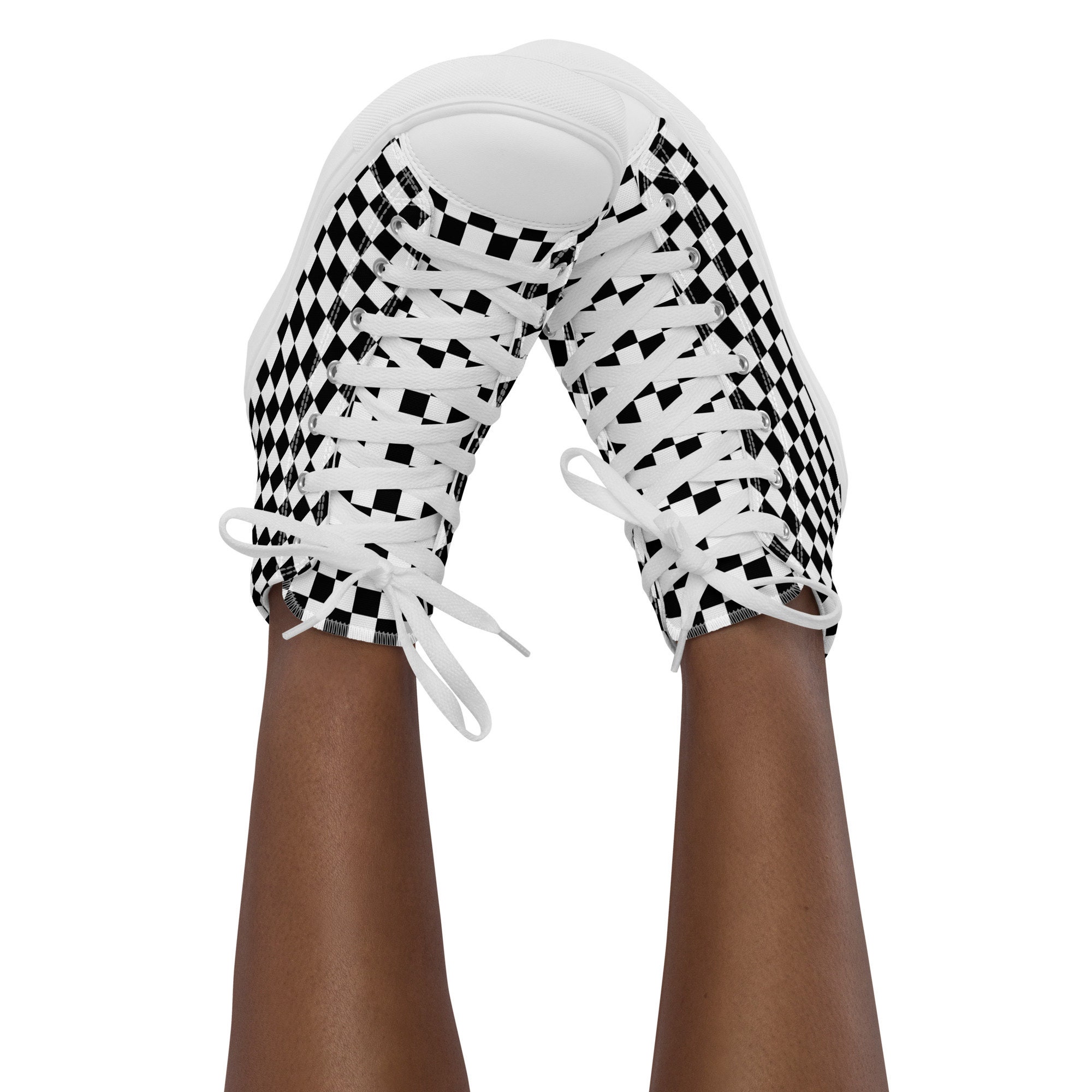 Black and White Checkered High-top Sneakers Women, Unique Colorful Lace ...