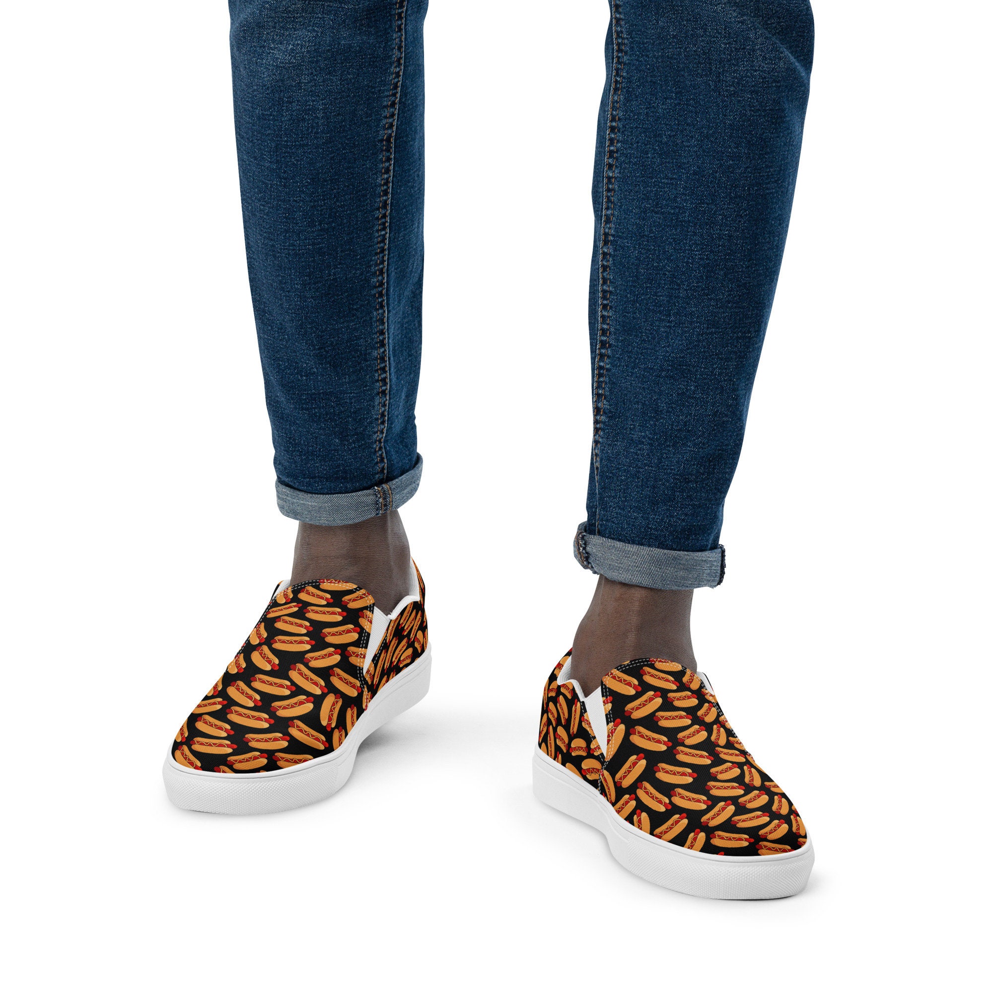Hot Dogs Weiners Printed Men's Canvas Shoes, Foodie Slip-on Shoes, Junk ...