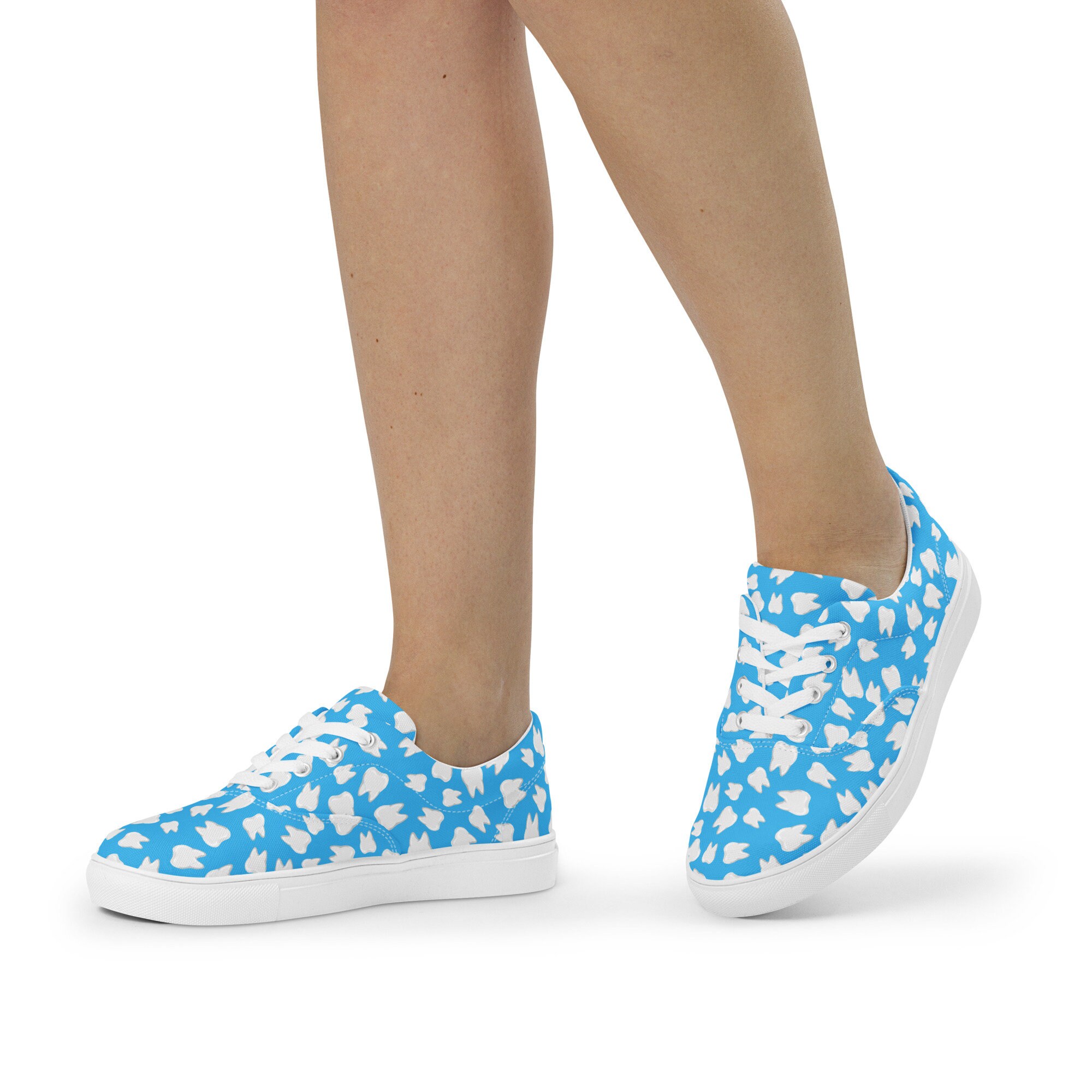 AOP Canvas Shoes Women, Teeth Tooth Dentist Sneakers, Designer Lace-up ...