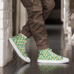Pineapple Fruit Printed Men's High Top Sneakers, Foodie Lace up ...