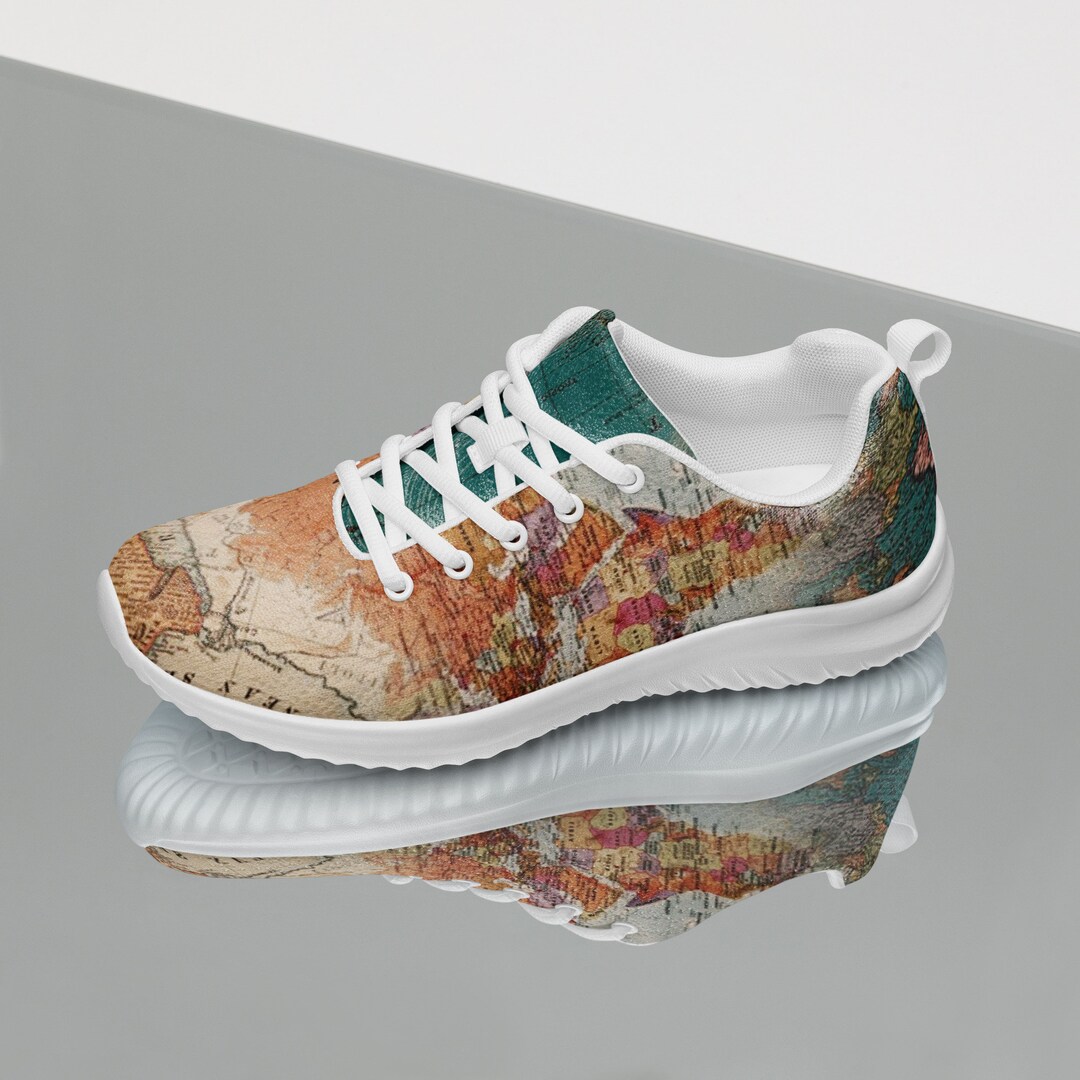 World Map Printed Women Athletic Shoes, Geography Casual Lace-up ...