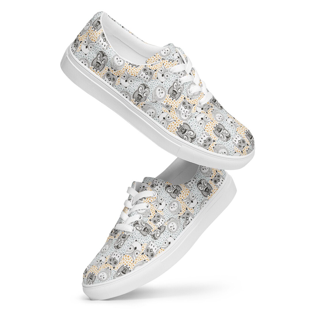 Owls Bird Lace-up Canvas Shoes Women, Animal All Over Print Low-top ...