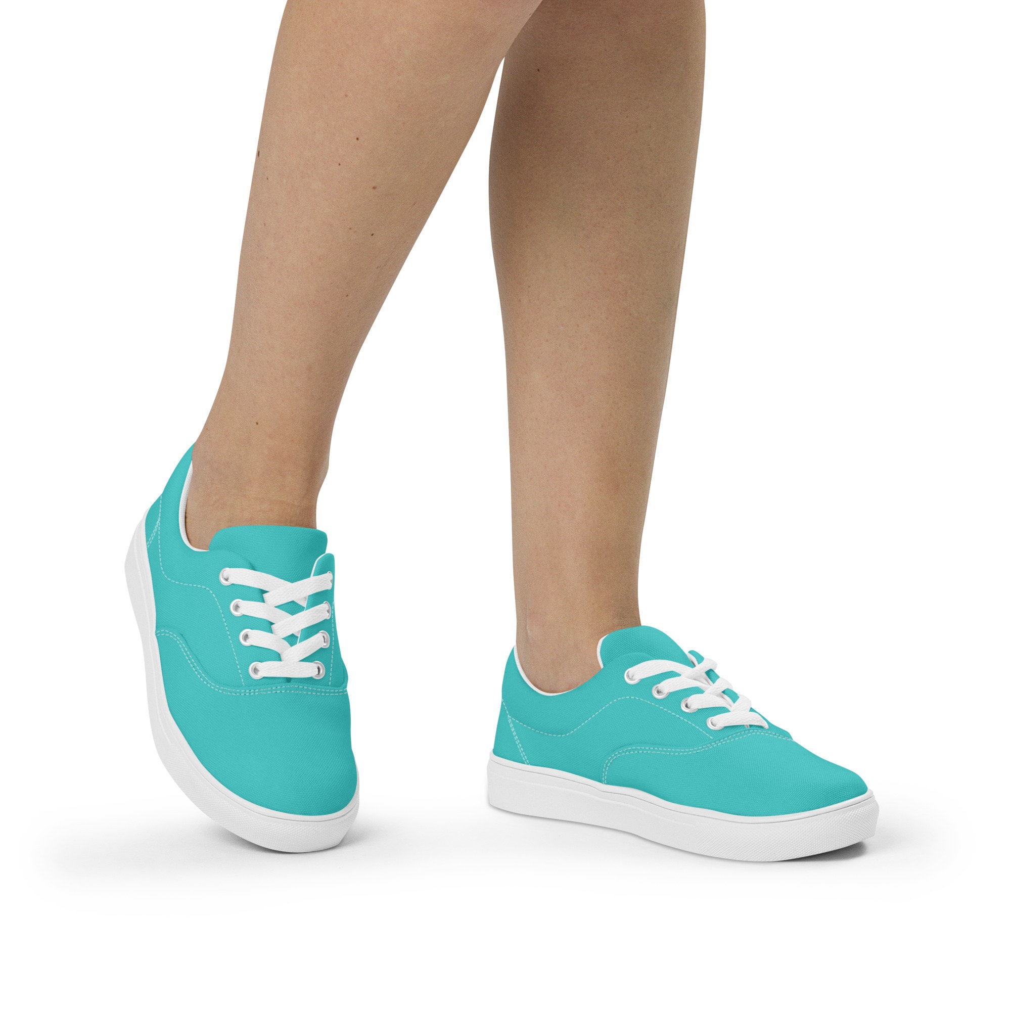 Solid Teal Turquoise Canvas Shoes Women, Casual Colorful Trendy Lace-up ...
