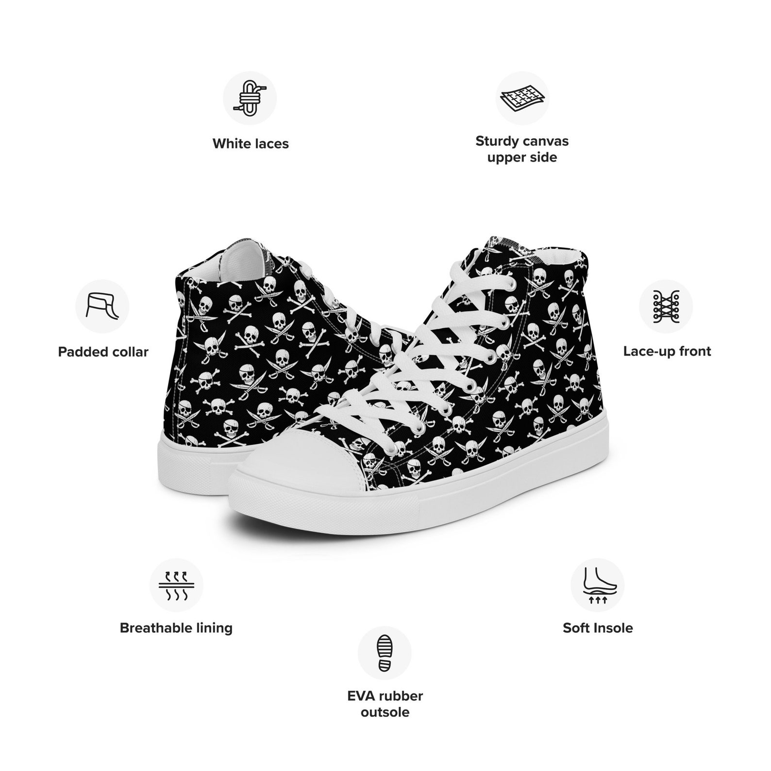 Pirate Crossbones Printed Men's High-top Canvas Shoes, Converse Style ...