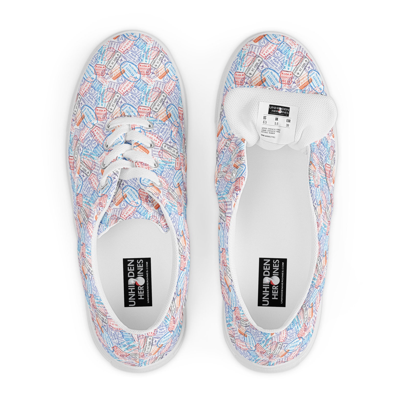 Passport Stamps Printed Lace-up Sneakers Women, Low-top Wanderlust ...