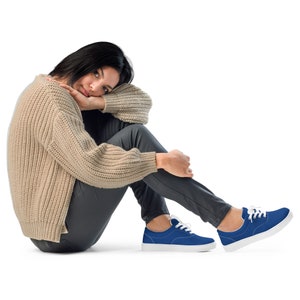 Solid Dark Royal Blue Canvas Shoes Women, Casual Colorful Lace-up Shoes ...