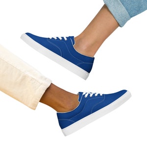 Solid Dark Royal Blue Canvas Shoes Women, Casual Colorful Lace-up Shoes ...