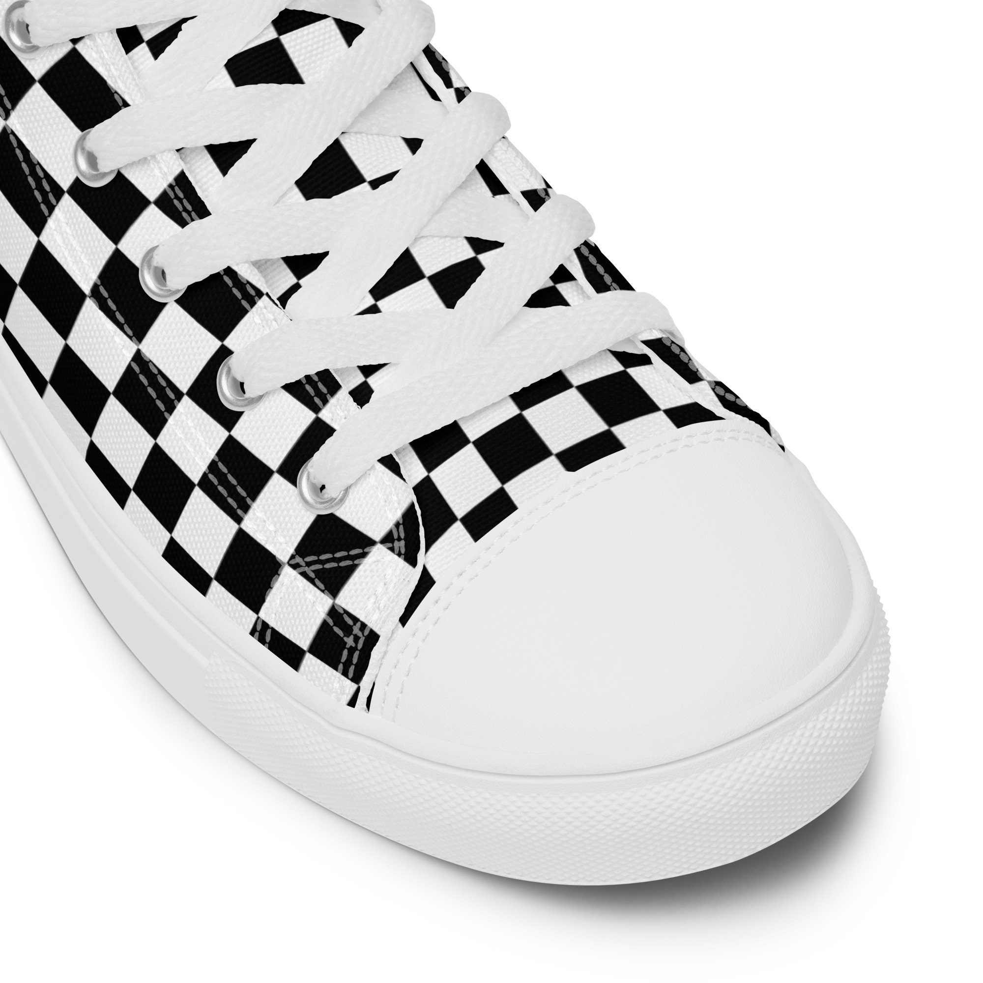 Black and White Checkered High-top Sneakers Women, Unique Colorful Lace ...